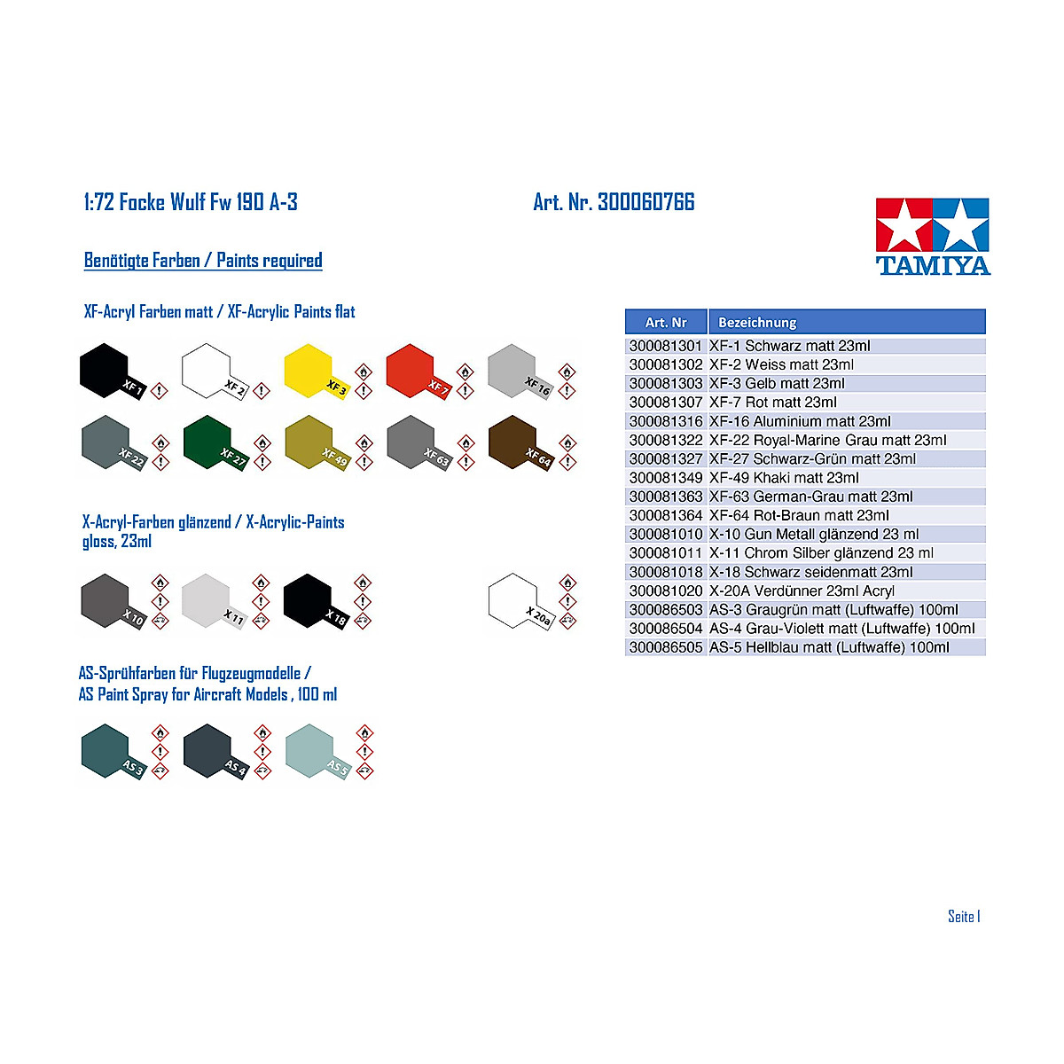 Tamiya Models Focke Wolf 190 A-3 Model Kit