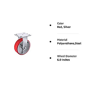6"X 2" Heavy Duty Casters - Industrial Casters Polyurethane Caster with Strong Load-bearing Capacity 1200 LB, Rigid Caster, Widely Used in Furniture,WorkBrench,Tool Box(1 Rigid)