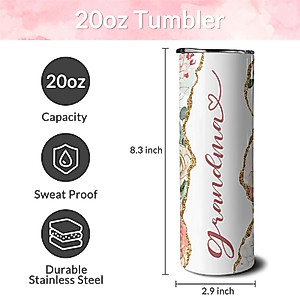 owbgsdh 20 oz Grandma Skinny Tumblers with Lid and Straw, Grandma Stainless Steel Vacuum Insulated Travel Coffee Mug Cup Water Bottle, Grandma Birthday Gifts for Grandmother