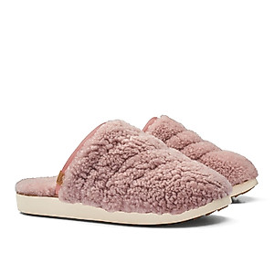 OLUKAI Pupu Mua Women's Slipper, Cozy Slip-On Shoes, Genuine Shearling & Premium Nubuck Leather, Pink Sea Salt/Pink Sea Salt, 10