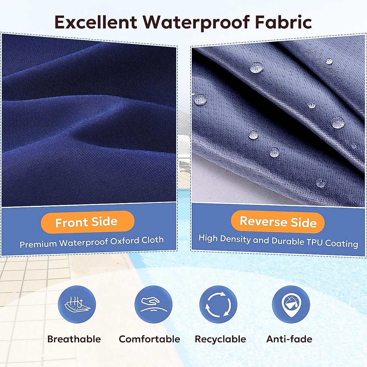 Gorpche Outdoor Chair Cushions, Waterproof Patio Chair Cushions Set of 2, Square Removable Outdoor Seat Cushions for Patio Furniture with Attach Straps, Foam and Hidden Zipper, 19 x 19 x 2 Inch, Blue