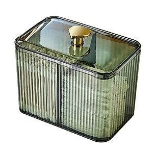 OIWTLIFE Cotton Swab Holder Cotton Pad Holder with 3 Compartments Green Bathroom Vanity Storage Organizer