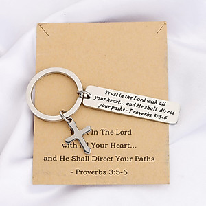 BEKECH Christian Proverbs 3:5-6 Trust in The Lord With All Your Heart Cross Charm Keychain Bible Verse Gift, Trust in the Lord With All Your Heart.. Brown Card, S