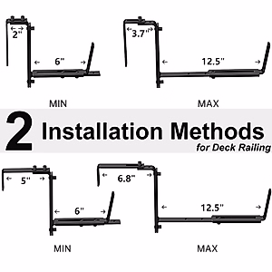 Y&M Adjustable Planter Box Brackets, Brackets for Window Boxes Planters, 4 Packs Universal Outdoor Hanging Brackets, Black Steel Mounting Durable, Suitable for Fence Pergola Patio Garden Balcony