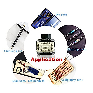 DAWEGAMA Black Calligraphy Ink No Carbon No Blocking Fountain Pen Ink Suitable for Feather Pen Quill Pen Dip Pen Calligraphy Pen Painting Pen 15ml