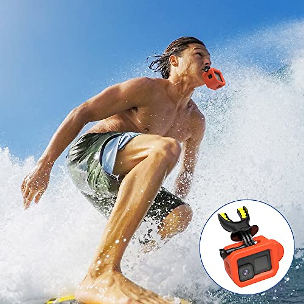 NUOBAKE Mouth Mount + Floaty Case + Floating Hand Grip for GoPro Hero 11 10 9 Black, Floating Case with Long Screw and Adhesive Anchors for Snorkeling, Surfing, Wakeboarding, GoPro Hero Accessories
