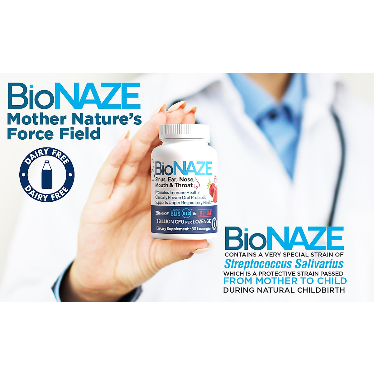Bionaze Oral Probiotic K12 Dairy Free for Sinus Tonsil Stones Bad Breath Post Nasal Drip Throat Mouth Teeth - Improve Oral & Upper Respiratory Health with Clinically Proven BLIS K12 & BL-04 (2 Pack)