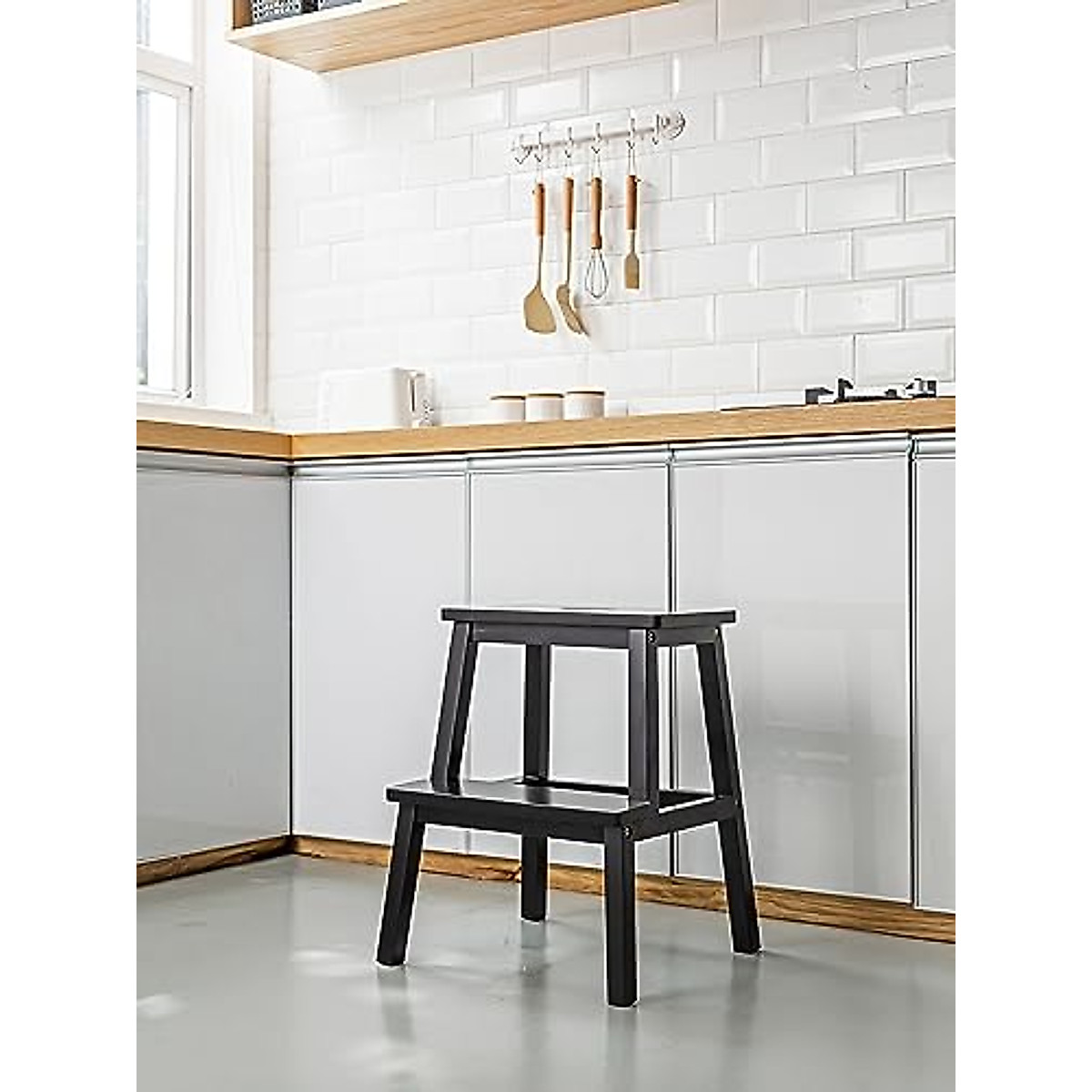 kailebao 20 inch Kitchen Step Stool Standing Tower for Kitchen Counter Solid Wood Step Office Solid Wood Step Stool for Adult Black