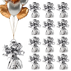 UNIQOOO 12Pcs Metallic Silver Heavy Solid Balloon Weights Pack Holder, Table Centerpiece DIY Décor for Christmas Thanksgiving Birthday Party Favors Wedding Baby Shower, Large 5 OZ 140 G. 5.5 Inch