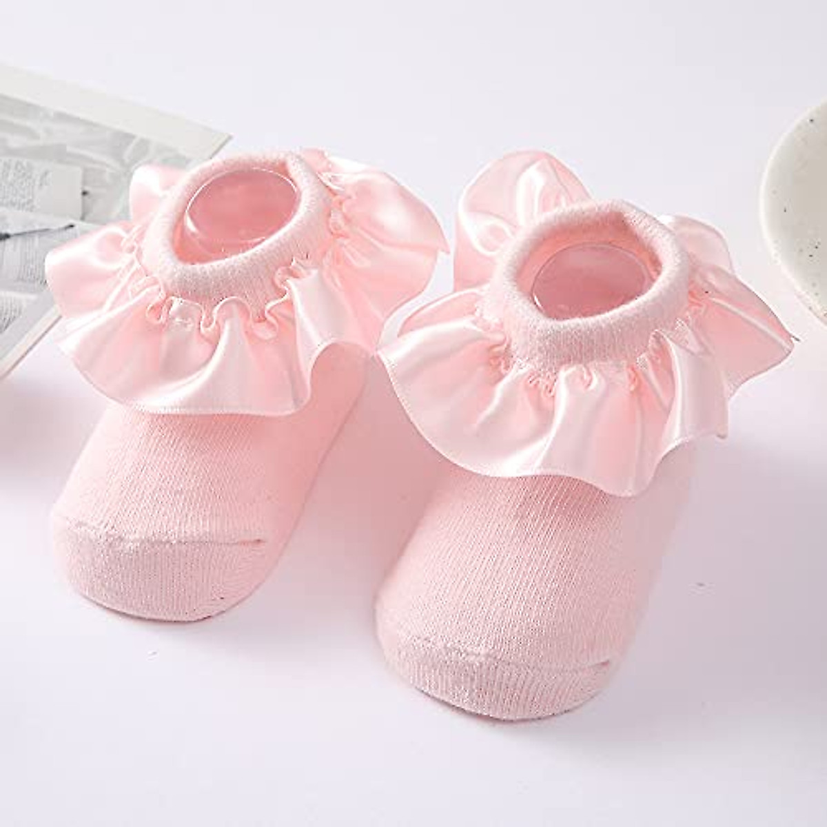 Yenzat Baby Girls Ruffle Grip Socks Newborn Infant Anti Slip Non Skid 0-6 Months 6 Pairs