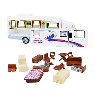 HAPTIME Cool Mini Motorhome Toy Die-cast Car Pullback Recreational Vehicle Pull Back RV with DIY Furnitures Holiday Camper Van Model for Kids Children Gift 7.6 inch (White)
