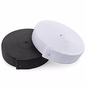 1 inch elastic for sewing, Elastic Band High Elasticity,2 Roll 11 Yard Knit Elastic Bands for Sewing Waistband and Pants Waist,Wig Band (Black & White)