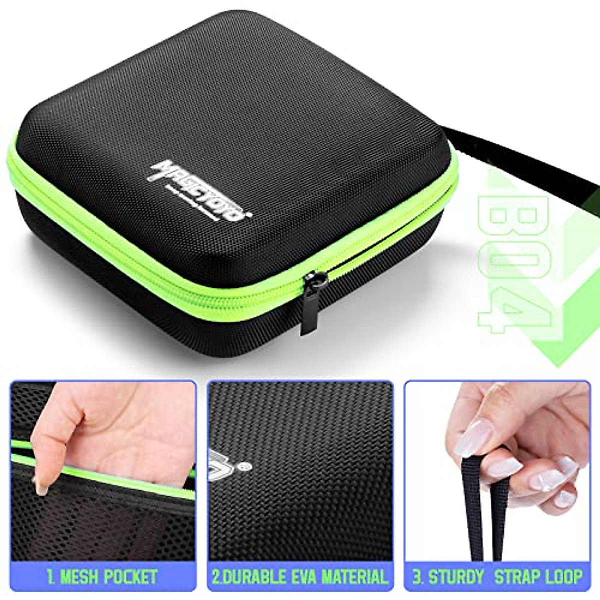 MAGICYOYO Professional Yoyo Storage Case, Portable 4 Hole Case, Protective Bag with Interior Zip Mesh for Yo-yo and Accessories (Black Green)