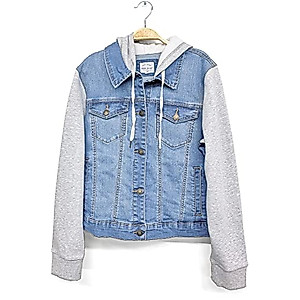 Wax Jeans Women's Juniors Hoodie Denim Jacket, Medium, Light Denim
