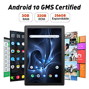 CWOWDEFU 10 Inch Tablet with Case,Android 11.0 Tablets (GMS Certified),3GB RAM 32GB ROM,6000mAh,AX WiFi 6 Tablet with 5MP+8MP Dual Camera,Quad-Core Processor and Dual Box Speakers (Black)