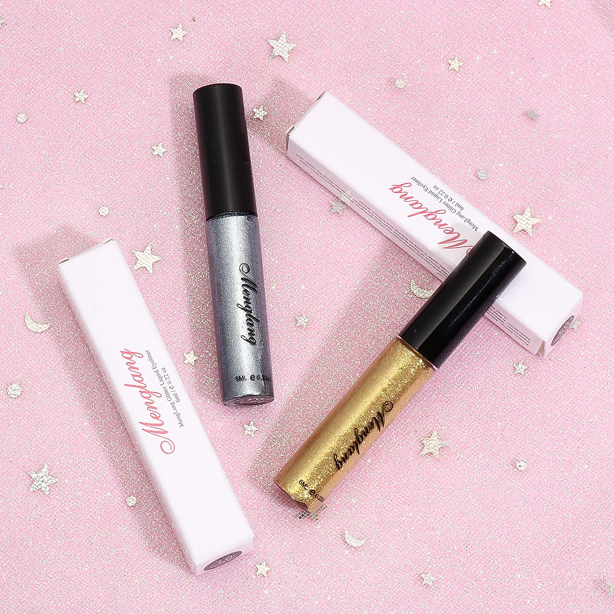 2021 Upgraded Liquid Glitter Eyeliner Set, Metallic Shimmer Glitter Eyeshadow, Long Lasting Waterproof Shimmer Sparkling Eyeliner Eye Shadow - Gold