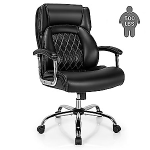 POWERSTONE Big and Tall Office Chair - 500LBS High Back Executive Desk Chair Adjustable Leather Computer Chair Home Office Extra Wide Swivel Task Chair for Heavy People Adults Black