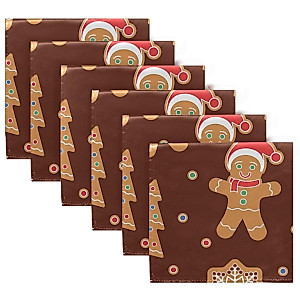 Aslsiy Gingerbread Man Cookies Cloth Napkins Set of 6 Candy Soft 20 x 20 Inch Dinner Table Napkins Comfortable Polyester Napkin for Kitchen Home Wedding Party Holiday Decor
