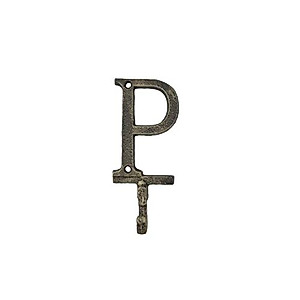 Handcrafted Nautical Decor Rustic Gold Cast Iron Letter P Alphabet Wall Hook 6"