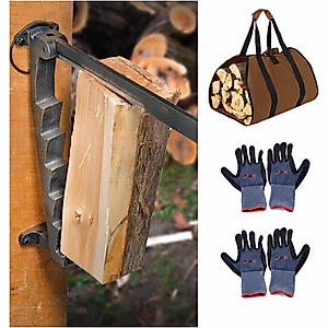 ABX Kindling Splitter, Log Splitter, Wood Splitter Cutter Heavy Duty, Wall Mounted Carbon Steel Firewood Splitter, with Firewood Storage Bag*1, Storage Loop*1, Gloves*2
