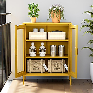 YAUWOH Metal Garage Storage Cabine with 2 Doors and 4 Adjustable Shelves - 73" Metal Display Cabinet,Metal Mesh Cabinet for Office,Home,Garage,Gym,School