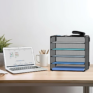 DALTACK 5 Tier Paper Organizer Letter Tray Mesh Metal Desk File Organizer for Home & Office, Black