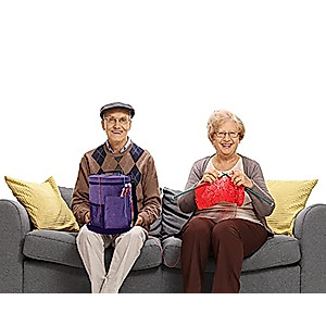 Weabetfu Large Capacity Portable Yarn Organizer Knitting Tote Storage Bag with Shoulder Strap Yarn Bags Have Pocket for Crochet Hooks,Knitting Needles & Accessories,Prevent Yarn Tangle(Purple)