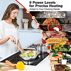 ThermoMate 30 Inch Electric Cooktop 5 Burners, 30" Built in Radiant Electric Stove Top, 8200W Ceramic Cooktop with Touch Control, 9 Heating Level, Chlid Lock & Timer, 220-240V Hard Wire ETL Listed