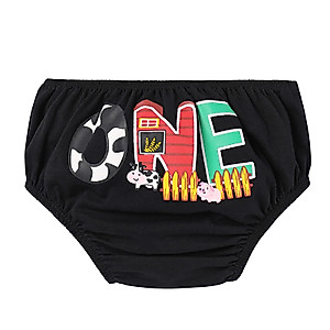 Baby Boys Farm Animals Themed 1st Birthday Cake Smash Outfit Bowtie Romper + Suspenders + Shorts Cow Boys Clothes Set, White - My 1st Birthday, 12-18 Months