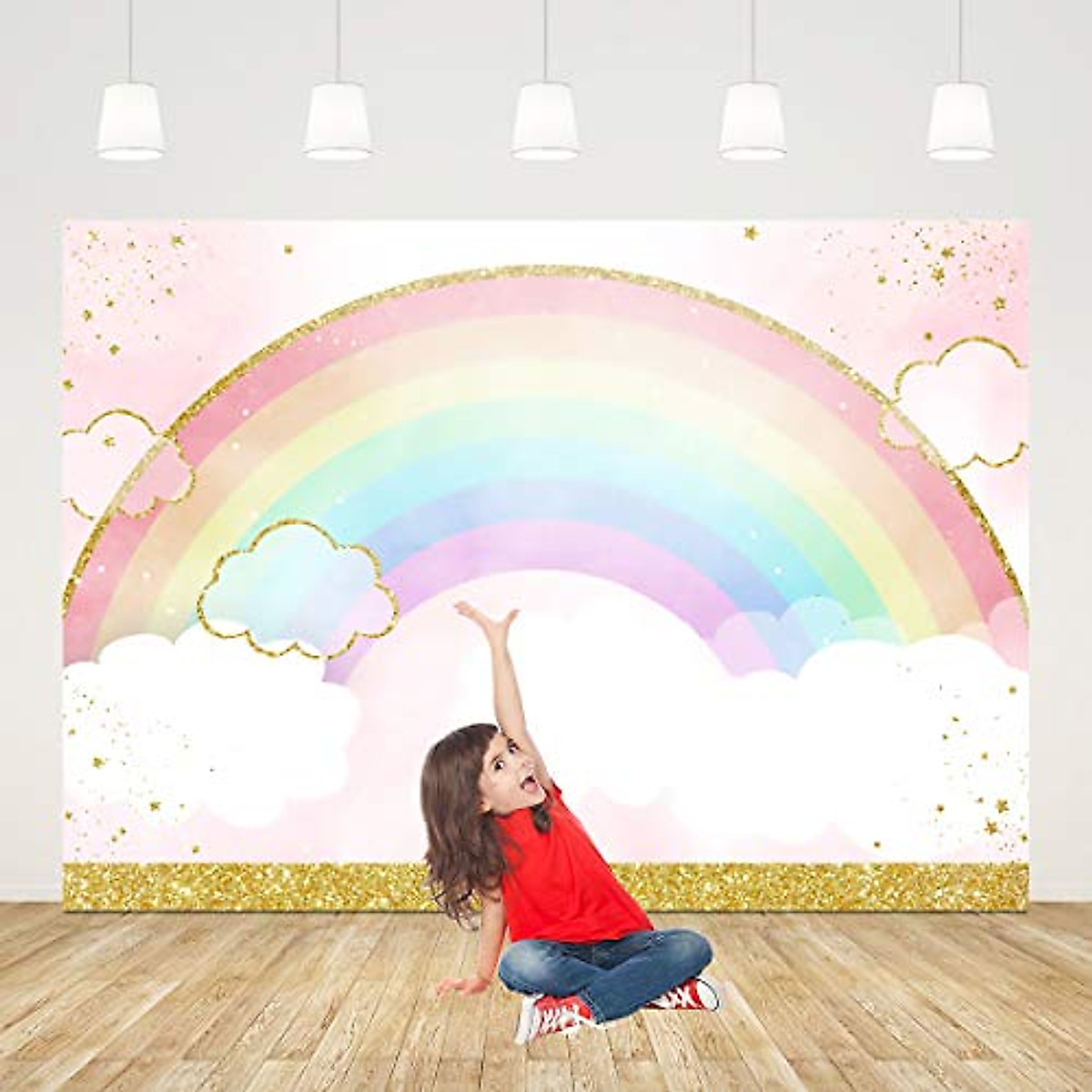Ticuenicoa 7x5ft Rainbow Backdrop Baby Shower Background Pink Gold 1st Birthday Photography Backdrops Watercolor Cloud Girls First Birthday Party Decorations Cake Table Banner Kids Photo Booth Props