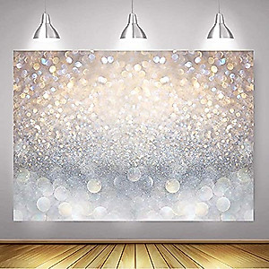 Mocsicka Silver White Bokeh Photography Backdrop Golden Spots Sparkle (No Glitter) Background Weeding Baby Shower Birthdat Newborn Baby Portrait Photo Studio Props (7x5ft (82x60 inch))