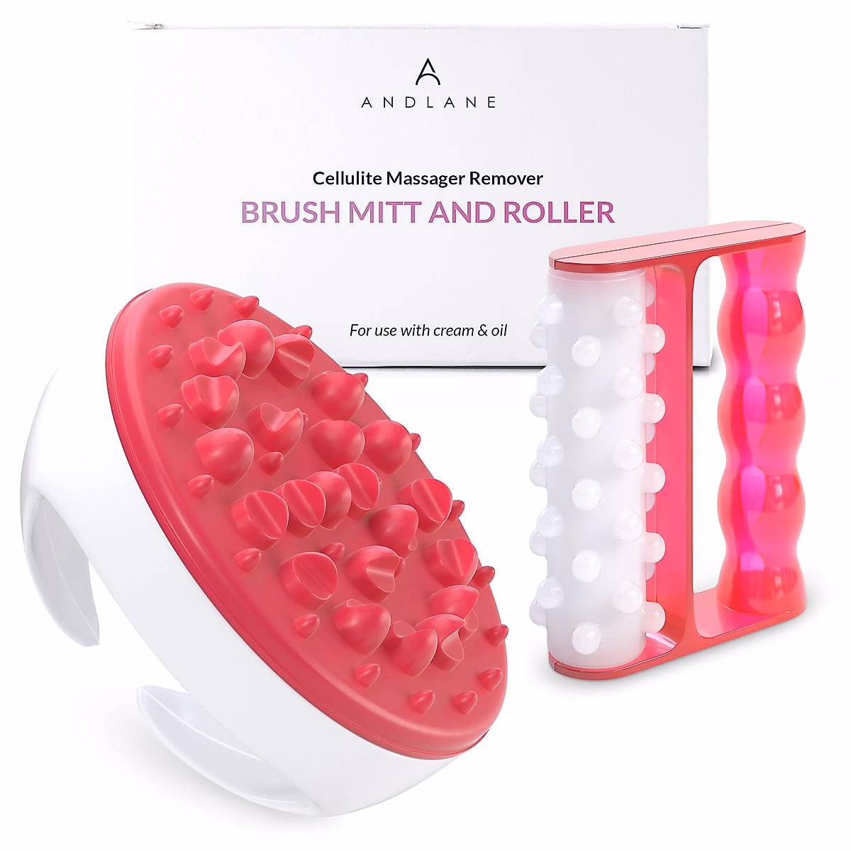 Andlane Anti Cellulite Massager – Cellulite Remover Brush Mitt and Roller - Body Shower Scrubber Exfoliator - Use with Cream & Oils