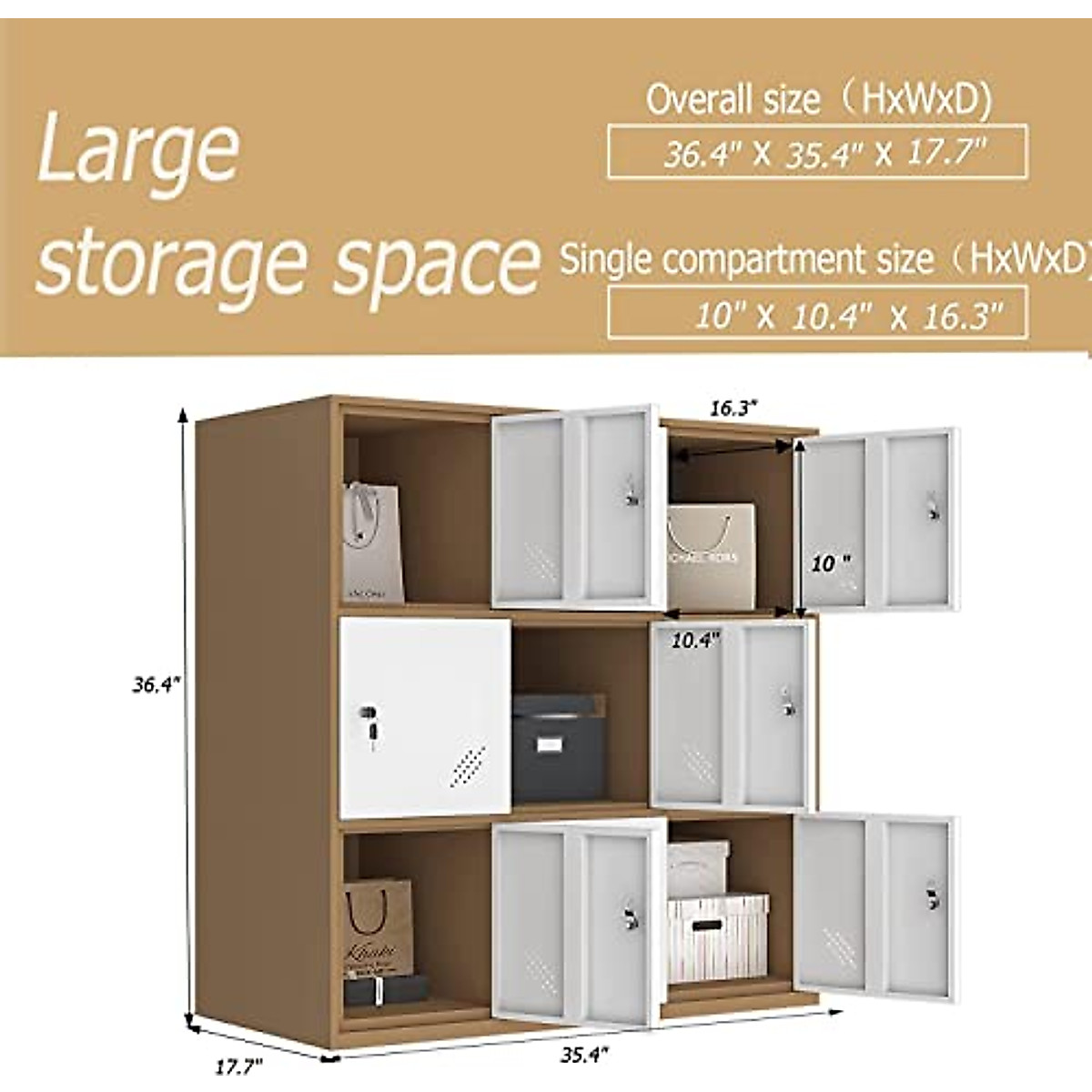 9 Door Small Bedroom Furniture,Metal Locker with Cloth Rail and Shelf,Kids Living Room Locker,Storage lockers for Office (9D)
