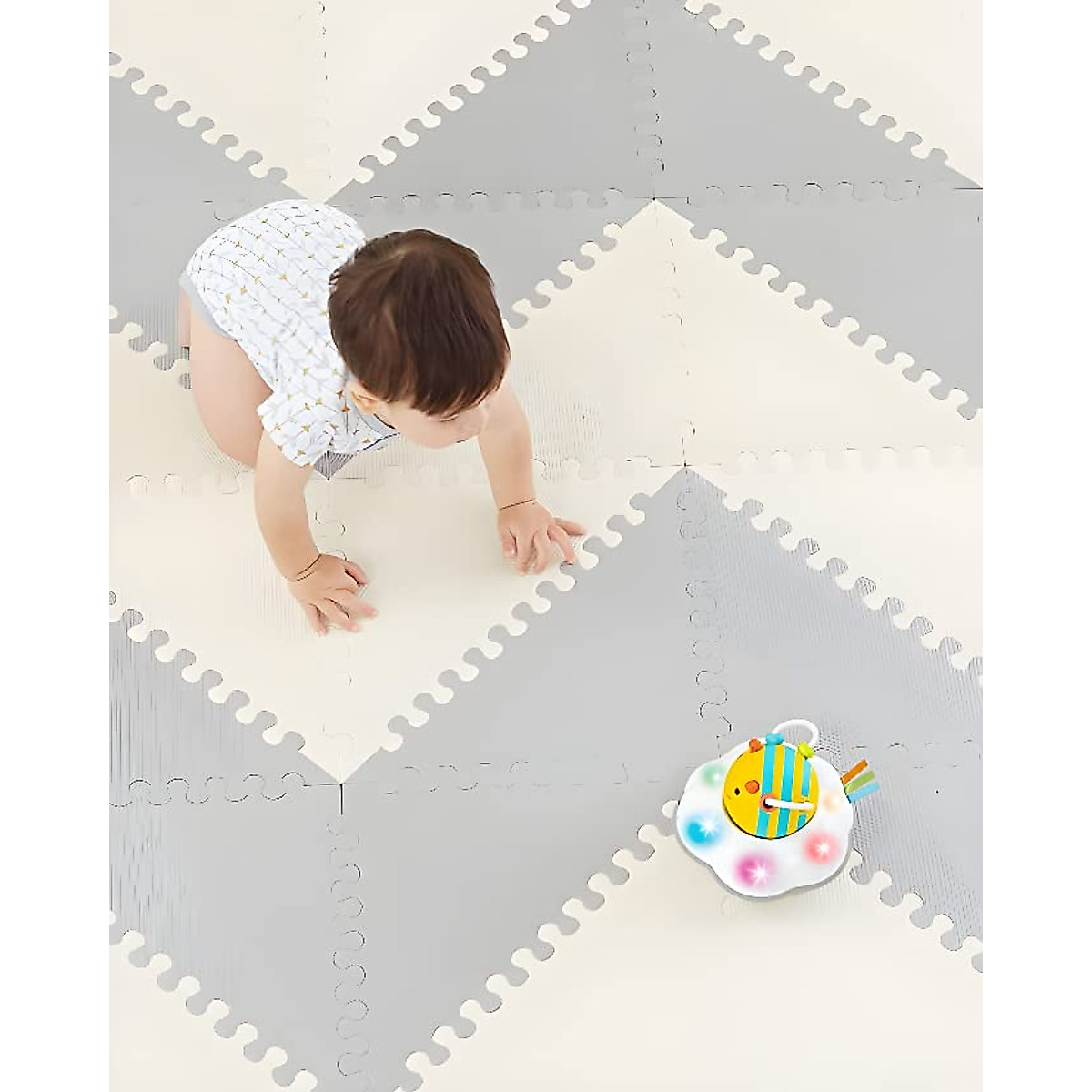 Baby Play Mat Nordic Toddler Puzzle PlayMat 72Pcs 51.2 In x 64 In Foam Floor Mats for Kids and Babies Triangles EVA Foam Interlocking Tiles to assemble different designs Little Fun Soft Non-Toxic Grey