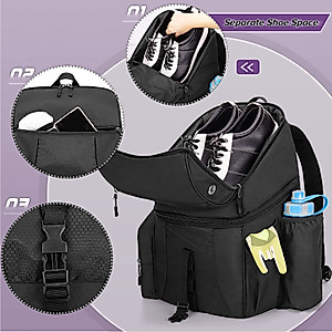 DSLEAF Bowling Backpack and Separate Ball Bag Combo, Bowling Ball Bag with Wooden Ball Holder and Shoe Compartment Hold A Pair of Shoes US Mens 16 and Multi-Pockets for Accessories (Patent Design)