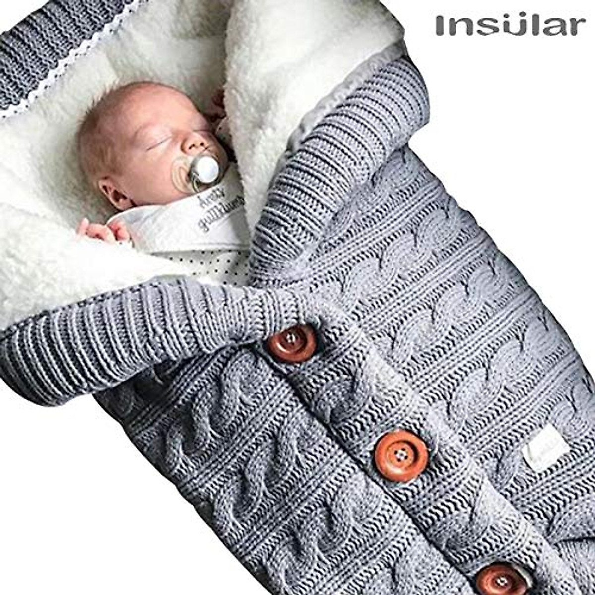 insular Warm Baby Sleeping Bag Envelope Winter Kid Sleepsack Footmuff Stroller Knitted Sleep Sack Newborn Knit Wool Swaddling Blanket (Gray)