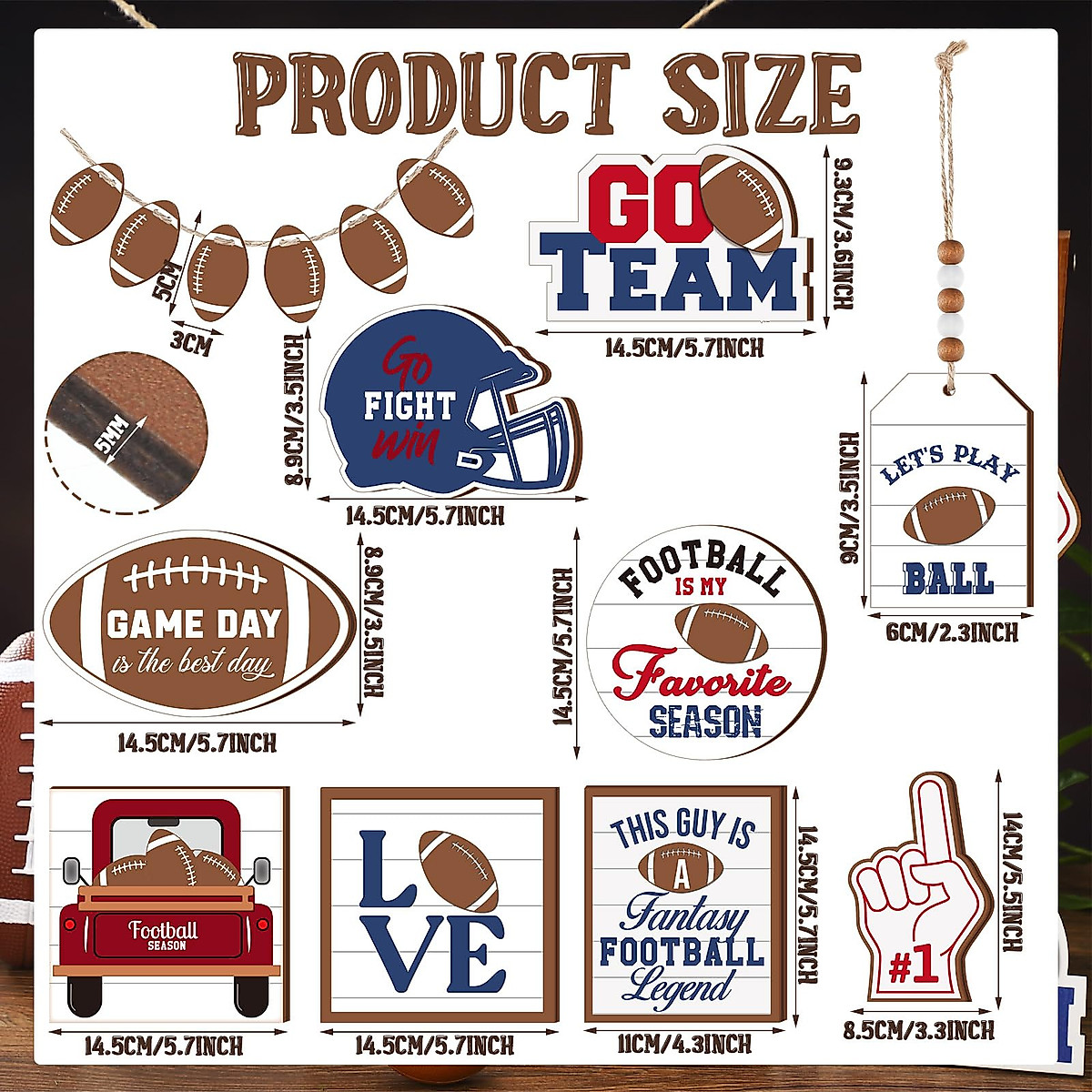 Dandat 15 Pcs Fall Football Decor Football Tiered Tray Decor Fall Tiered Tray Decorations Set Table Decorations Centerpieces for Home Fans Club Party Supplies(Football Game)