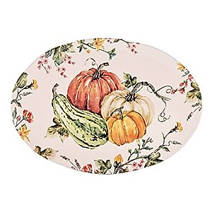 Bico Pumpkin Feast Ceramic 16 inch Oval Platter, Microwave & Dishwasher Safe