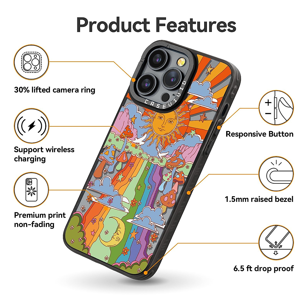 casevivid Compatible for iPhone 14 Pro Max Case Cute Aesthetic - Durable Fashion Funny Phone Case - Mushroom Pattern Print Soft Shockproof Cover 6.7" Black