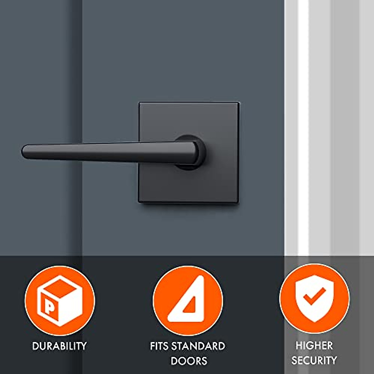 Signstek Heavy Duty Passage Door Lever, Interior Keyless Door Handles for Hallway and Closet, Modern Square Matte Black