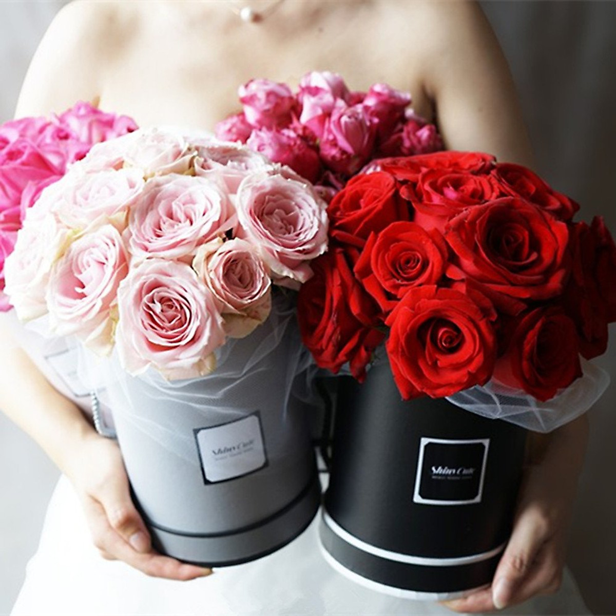 Gift Packaging Paper Box Decorating Round Pink Florist Box 1 Pcs