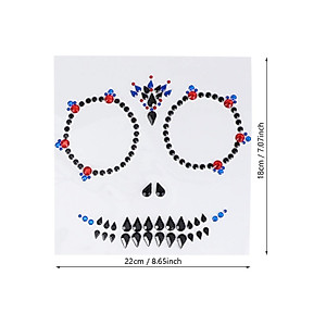 Lurrose Day of the Dead Skull Face Gems Jewels Tattoos, 4Pcs Rhinestone Halloween Jewels Tattoo Stickers for Halloween Festival Rave Party