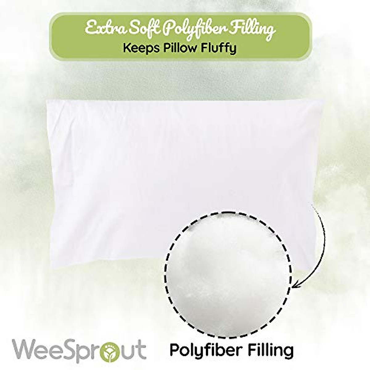 WeeSprout Toddler Pillow - Organic Cotton Shell & Pillowcase, Small Kids Pillow for Sleeping & Travel, Soft & Supportive Polyfiber Filling, Machine Washable, 18 x 13 x 3, White