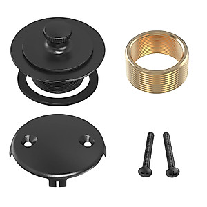 Matte Black Tub Drain and Overflow Kit, Replacement Bath Tub Drain Trim Set,Lift & Turn Bathtub Drain Kit with 2-Hole Overflow Faceplate Conversion Kit Assembly Fine/Coarse Thread
