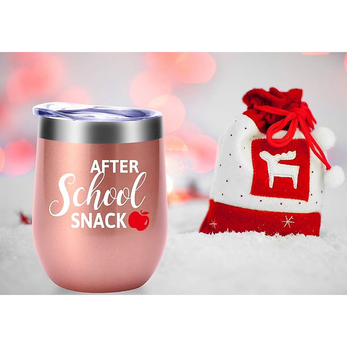 After School Snack Mug.Teacher Gifts for Women.Year End Graduation Gifts,Thank You Gifts,Christmas Gifts for Teachers Wine Tumbler(12oz Rose Gold)
