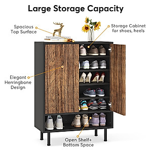 Tribesigns Shoe Cabinet, 18 Pair Shoe Rack Organizer Cabinet with Door, 6-Tier Modern Shoe Storage Cabinet with Shelves for Entryway Hallway Closet Bedroom, Black and Brown