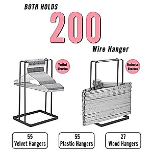 2 Pack Hanger Organizer Stacker Holds 200 Wire Clothes Hanger Holder with Rubber Stub, Sturdy Steel Hanger Storage Rack for Adult and Child, Hangers Organizer Caddy for Tidier Laundry Room Closet