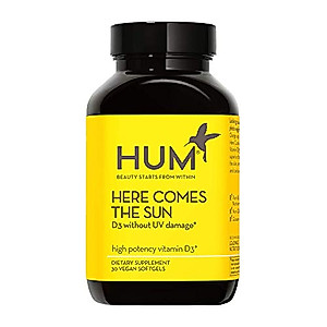 HUM Here Comes The Sun - Immune Support Supplement with Vitamin D to Support a Healthy Immune System & Calcium Absorption - Vegan Vitamin D3 to Support Radiant Skin, Mood + Bone Health (30 Softgels)