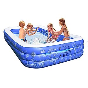 FC Design Backyard Swim Center for Kids, Adults, Babies, Toddlers, Blow up Large Rectangular Patio Garden Outdoor Inflatable Family Swimming Pools with Electric Air Pump Included, 117"D x 68"W x 22"H