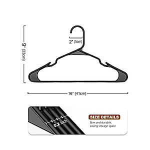 Jersow Black Plastic Hangers 50 Pack, Clothes Hangers Space Saving, Heavy Duty Coat Hangers for Closet, Non Slip Clothing Notched Hangers, Durable Slim Black Hangers for Coat, Shirt, Short, Suits